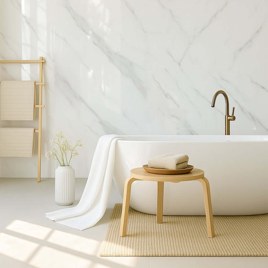 White Marble Gloss PVC Shower Panel – Bathroom Panels Direct