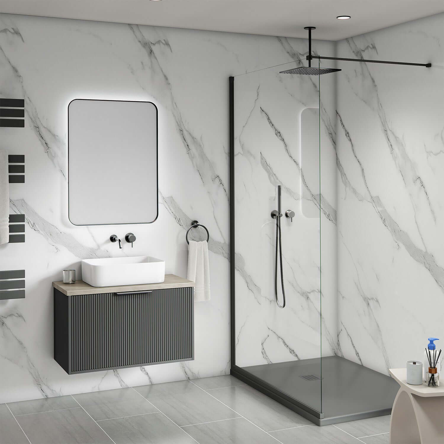 White Marble Luxury Matt PVC Shower Wall Panel – Bathroom Panels Direct