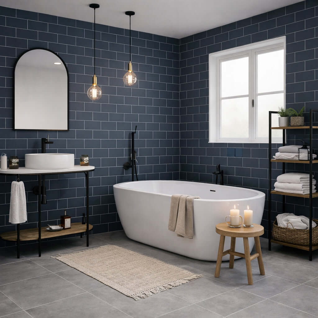 Blue Metro Tile PVC Shower Wall Panel 1000mm x 2400mm – Bathroom Panels ...